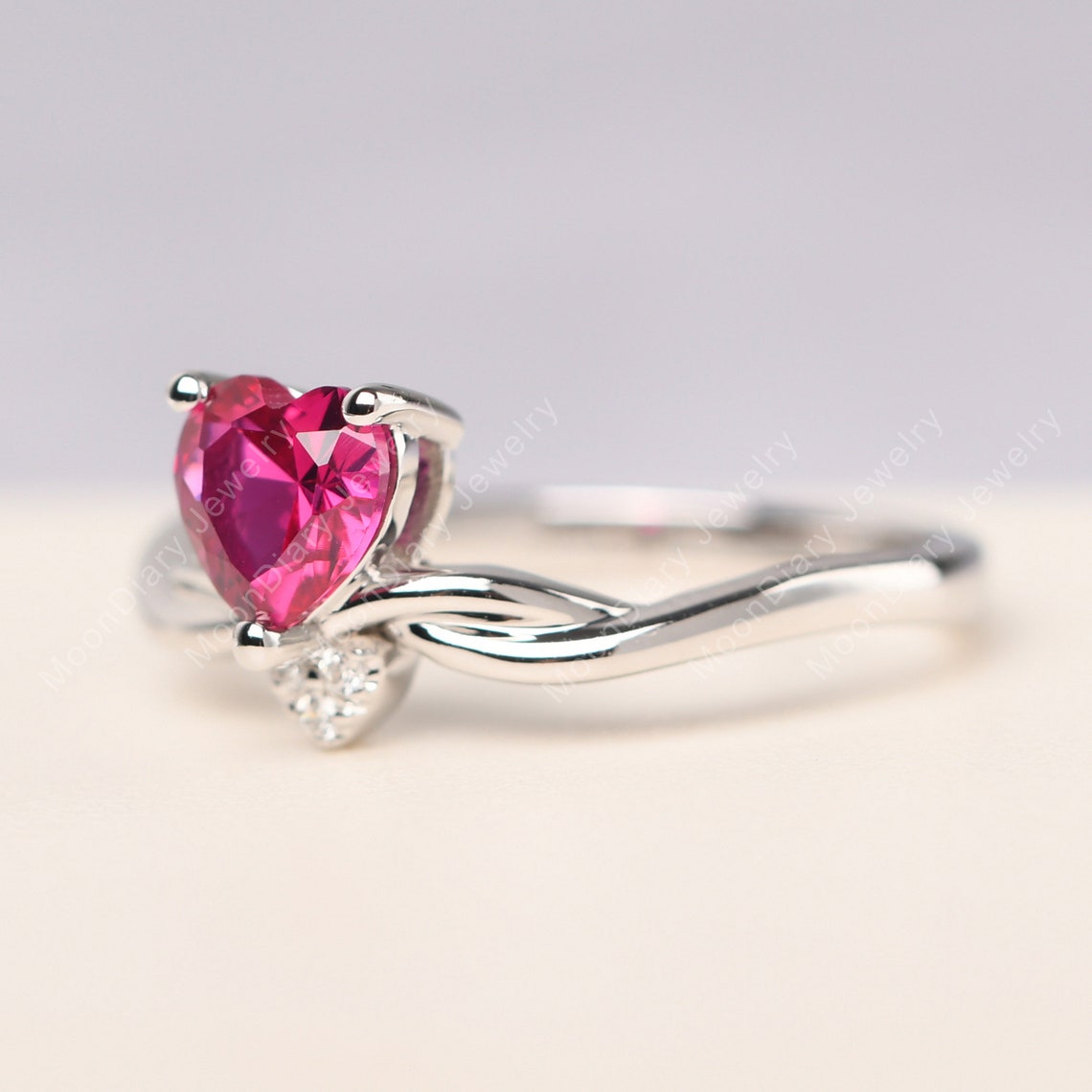 Ruby Infinity Engagement Ring Silver Heart Cut Twist Bridal - Etsy