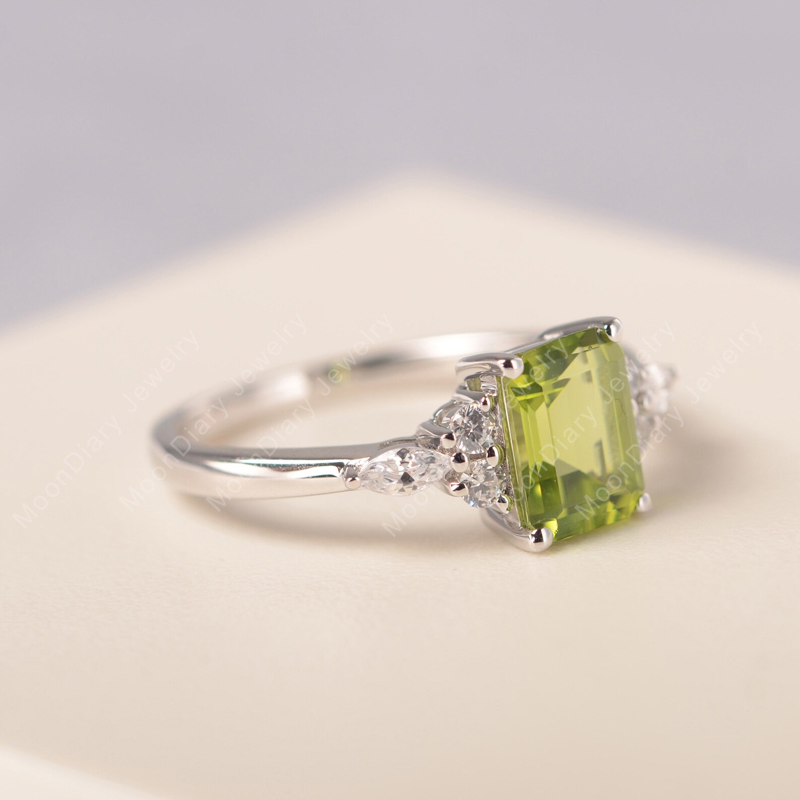 Real Natural Peridot Ring Sterling Silver Emerald Cut Green - Etsy