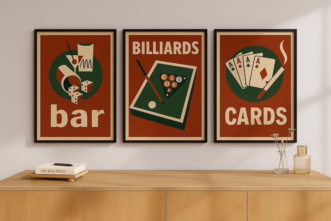 Vintage Bar, Billiards, Cards Posters, Retro Game Room Art (digital ...