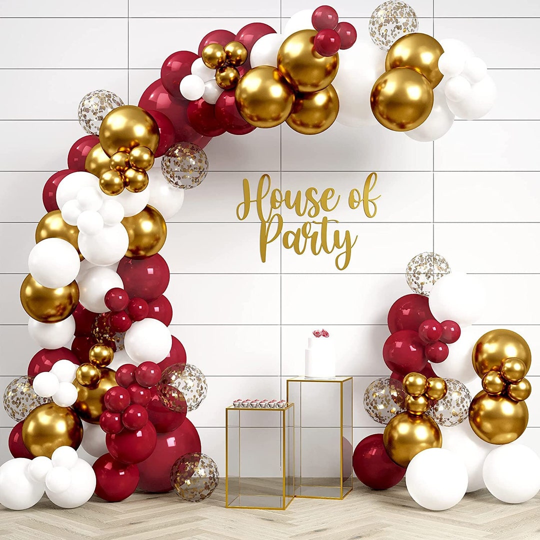 Golden & Red Balloons Garland Kit, Crimson Confetti Balloons Arch for ...