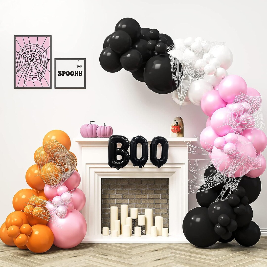 Boo Balloons Arch Kit – 140 Pcs White, Orange, Pink and Black Halloween ...