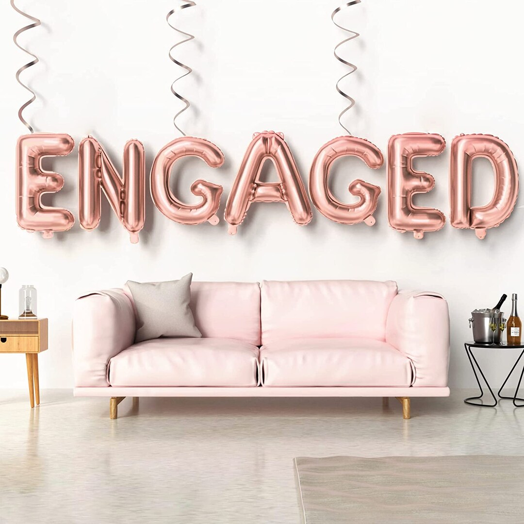 40'' Engaged Foil Balloons, Rose Gold Letter Banner Engaged Balloons ...