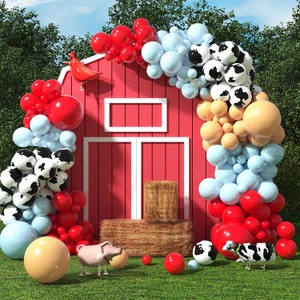 Farm Balloon Garland | 110pcs Red, Blue & Cow Print Balloons Arch Kit ...