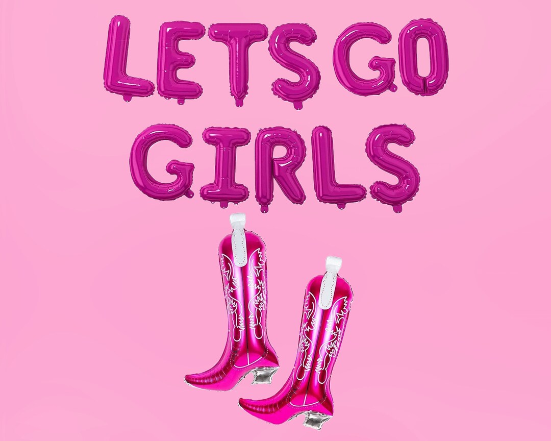 Pink Lets Go Girls Foil Balloons Banner Hot Pink Cowgirl - Etsy