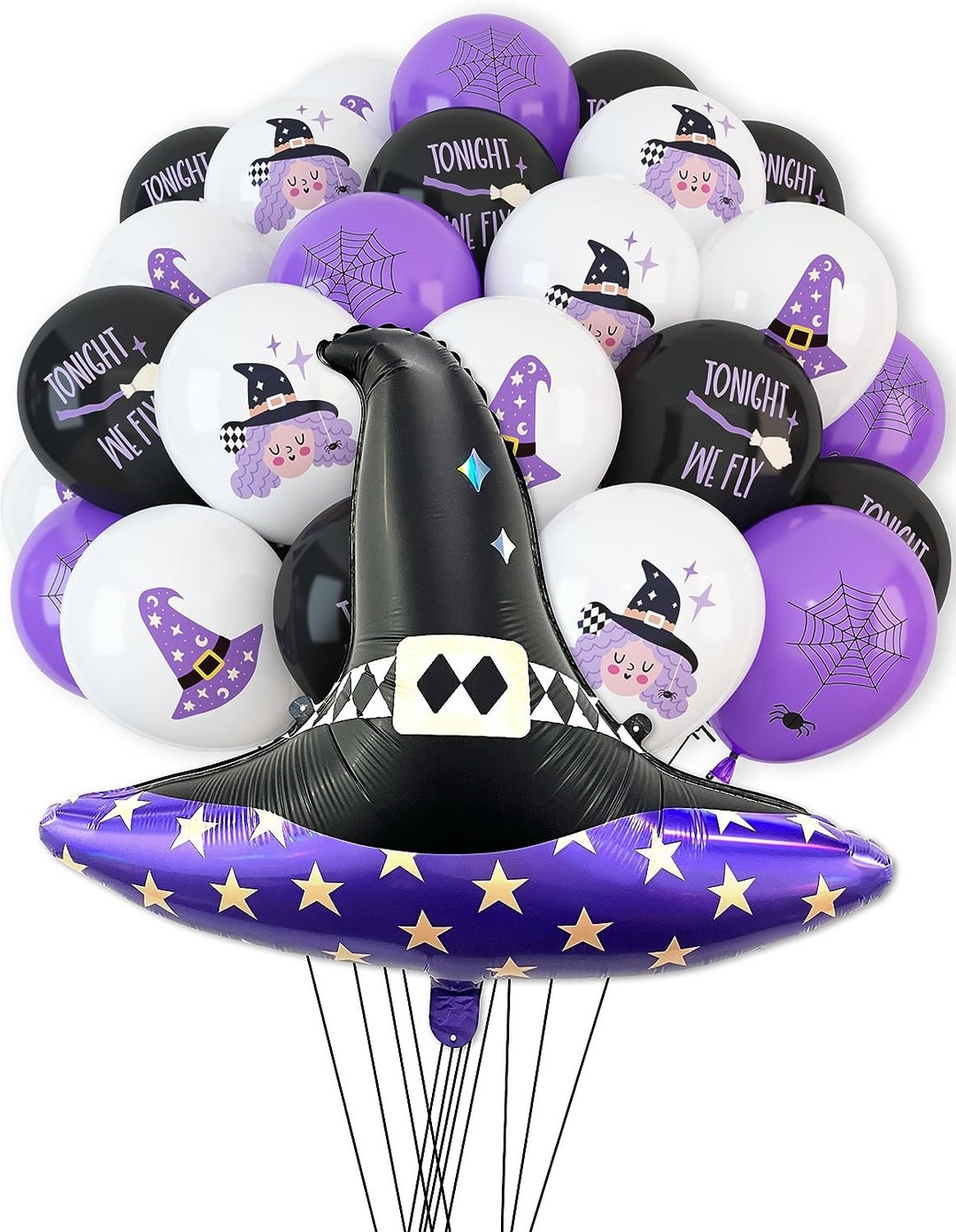 Halloween Witch Hat Foil Balloon 50 Pcs Black White & - Etsy