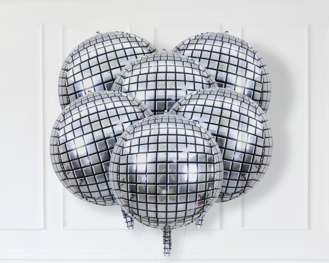 Silver 4D Disco Balls Pack of 6 Mylar Foil Balloons 22 Inches Disco ...