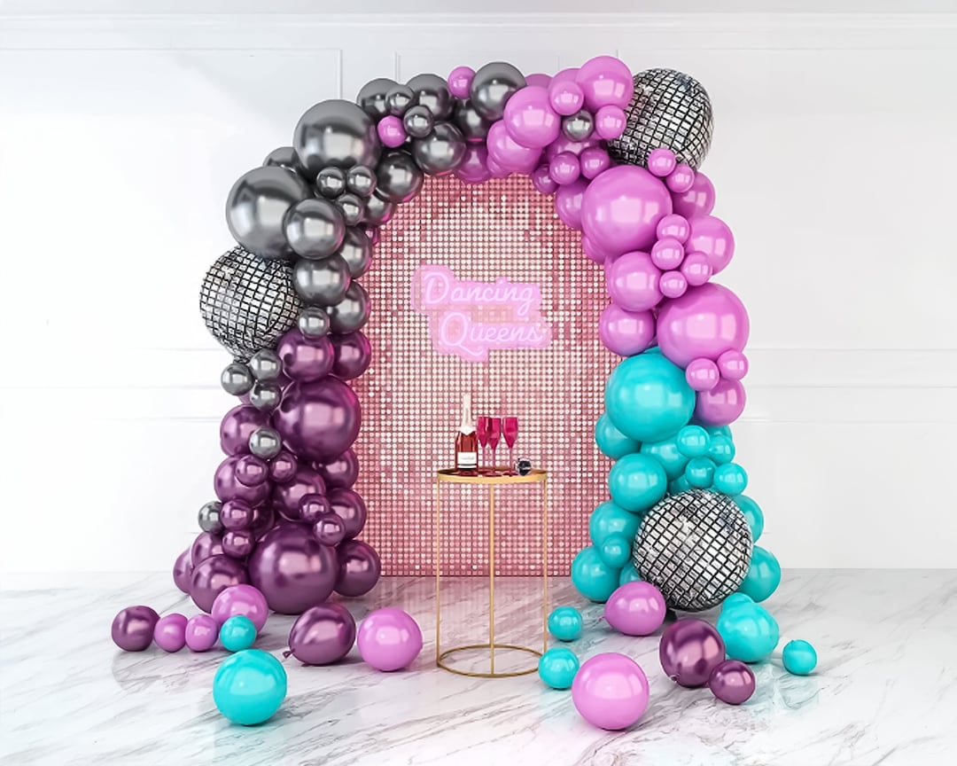 Disco Theme Balloons Arch Kit | 4D Holographic Disco Balls Foil ...