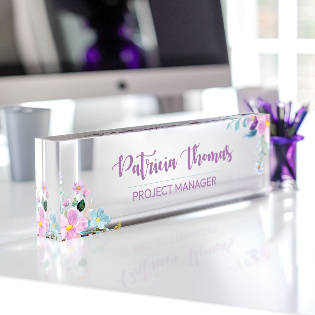 Custom Desk Name Plaque | Floral Desk Name Plate | Custom Name Sign ...
