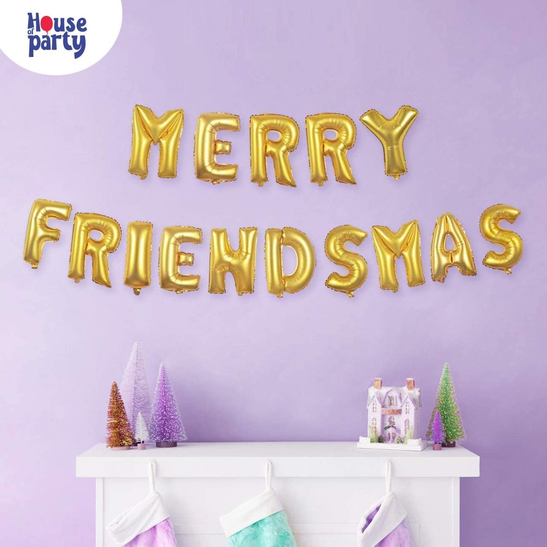 Merry Friendsmas Foil Balloon Banner Kit 16 Inch Christmas Balloons ...