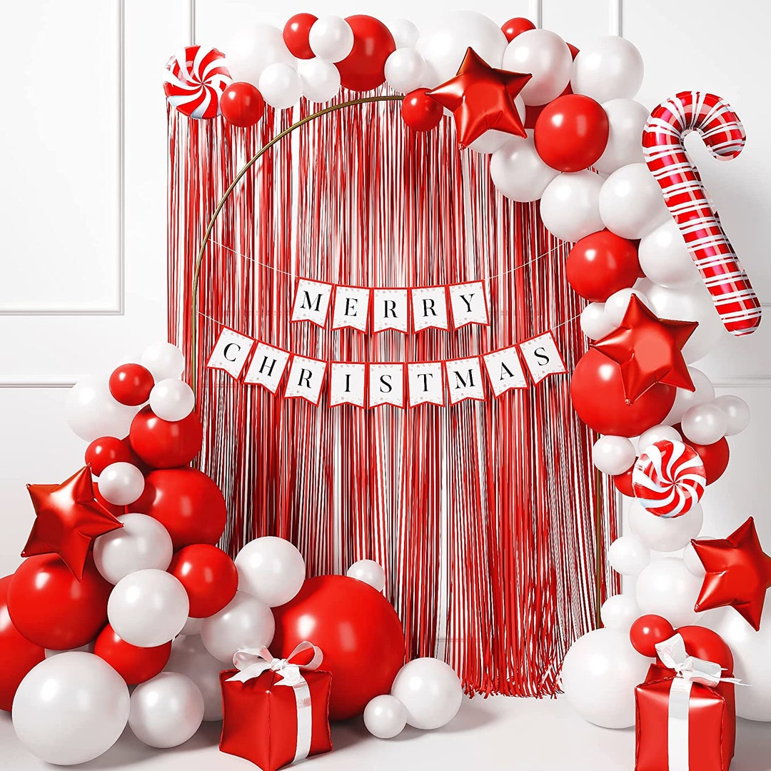 Red & White Christmas Balloon Arch Kit | Christmas Balloons Garland ...