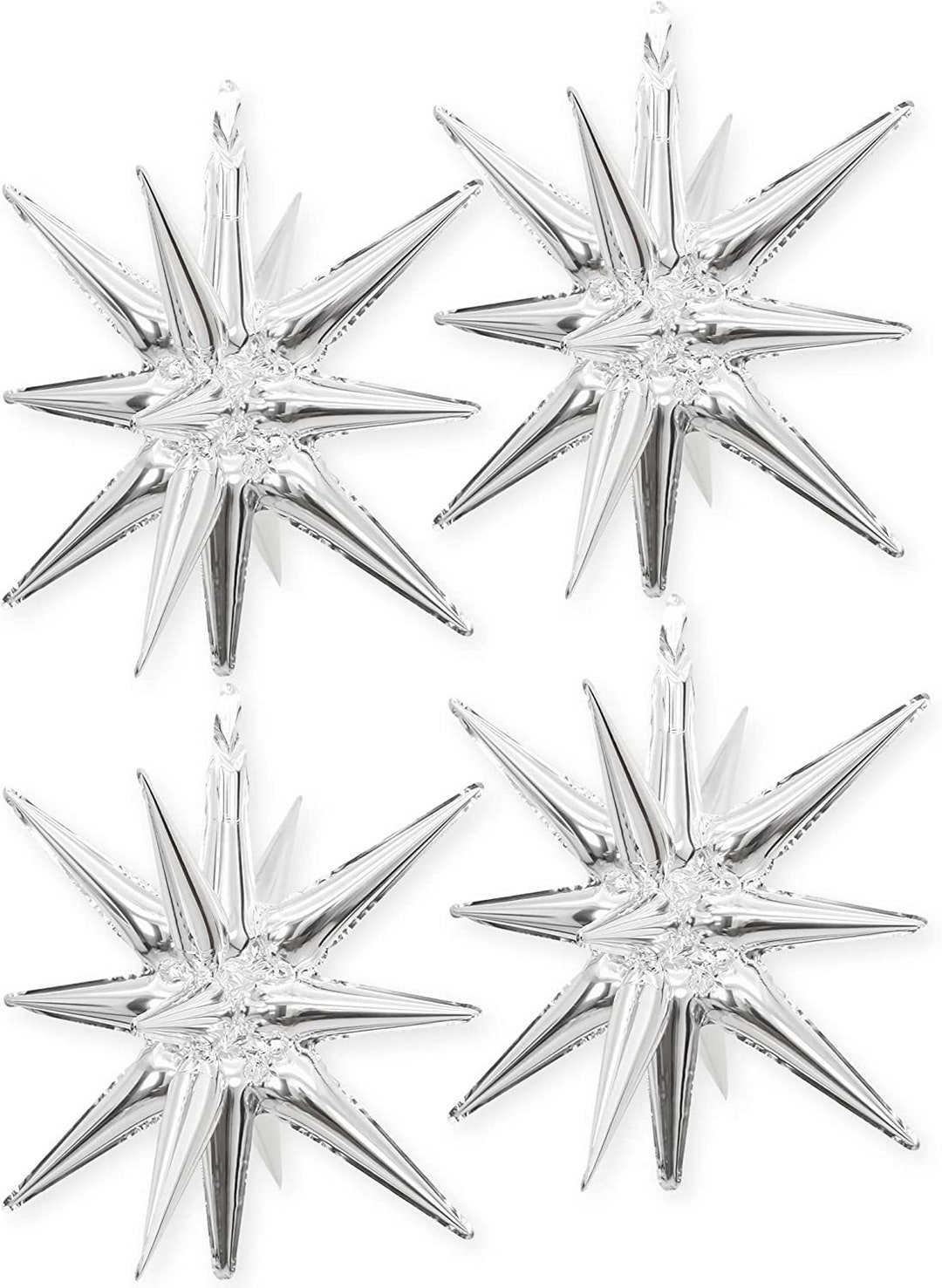 42 Inch Silver Starburst Foil Balloons 4 Pcs Metallic Shine Foil Star ...
