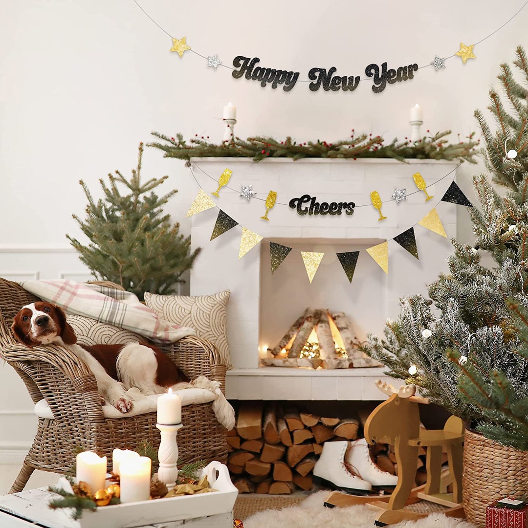 New Year Paper Banner Pack Cheers, Happy New Year, Triangle Banner ...