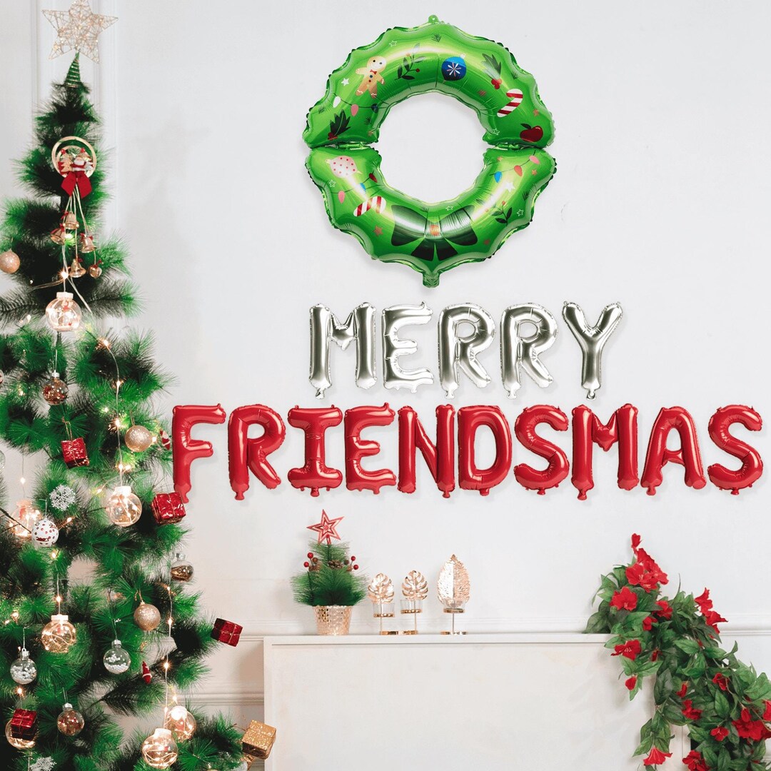 Red Merry Friendsmas Banner, 16 Inch Letter Balloons Banner With Funny ...