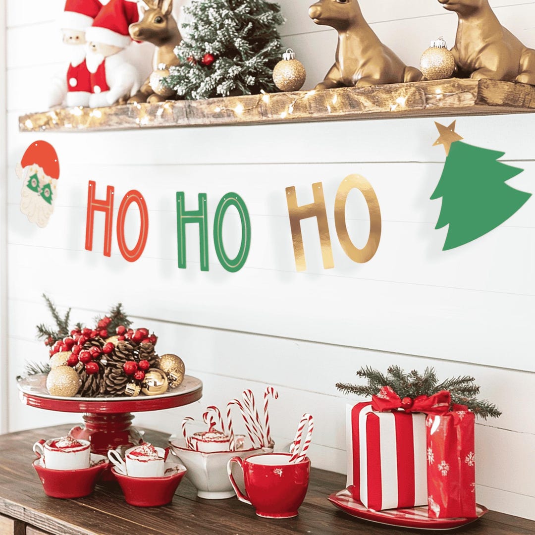 HOHOHO Cardstock Banner, Merry Christmas Garland Banner, Pink Christmas ...