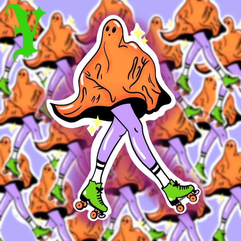 Pastel Goth Roller Skating Sticker Spooky Halloween Ghost - Etsy