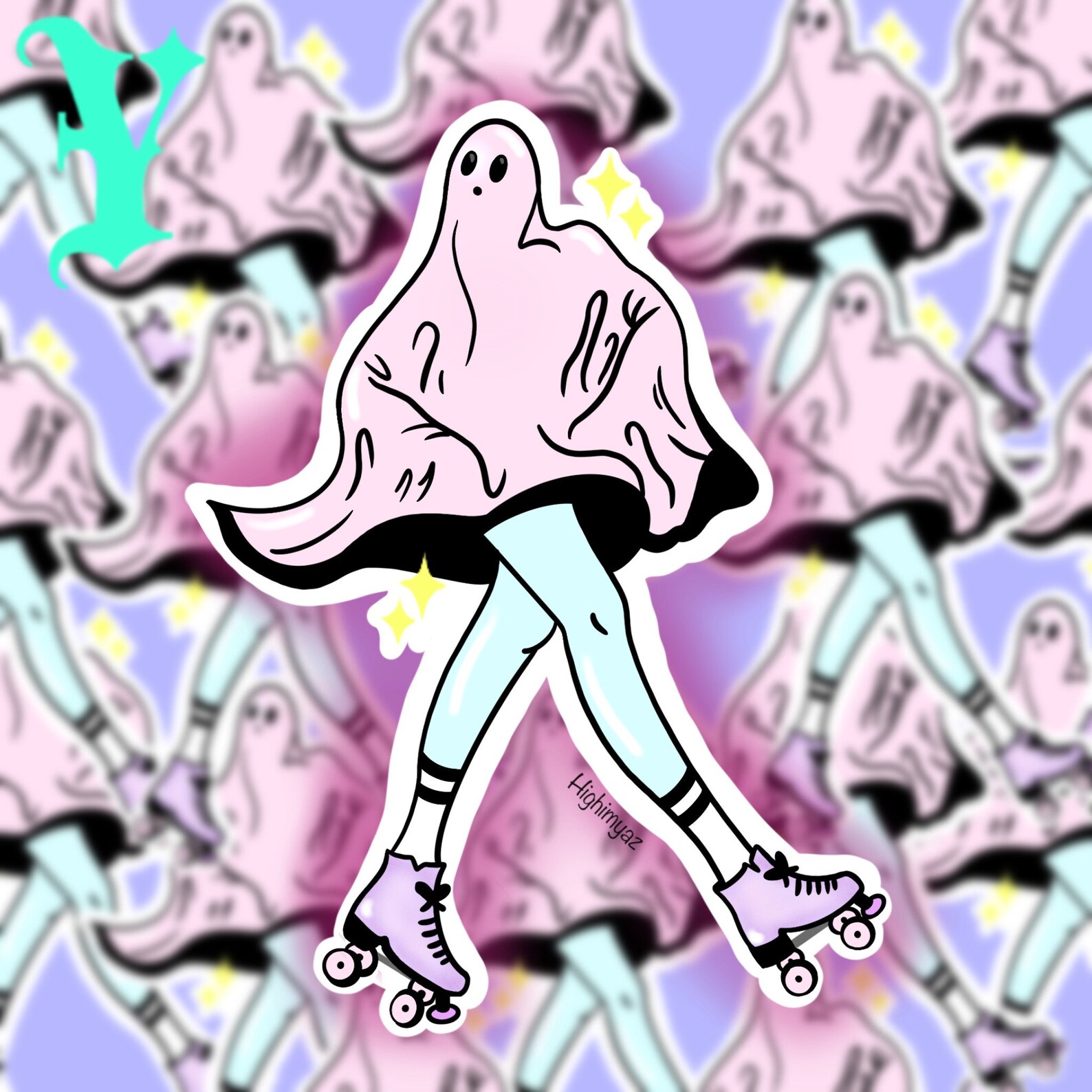 Pastel Goth Roller Skating Sticker Spooky Halloween Ghost - Etsy