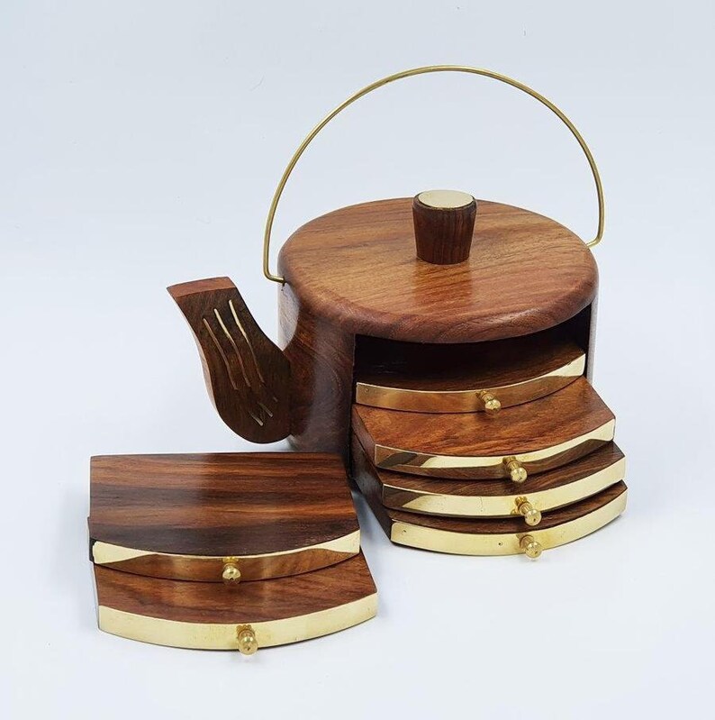 Tea Coasters in Wooden Kettle Shape Best Handicraft for Dinning Table ...