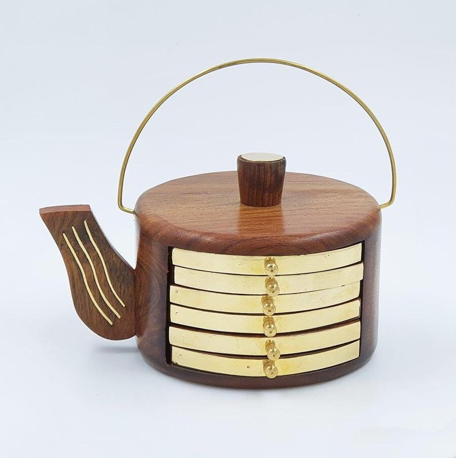 Tea Coasters in Wooden Kettle Shape Best Handicraft for Dinning Table ...