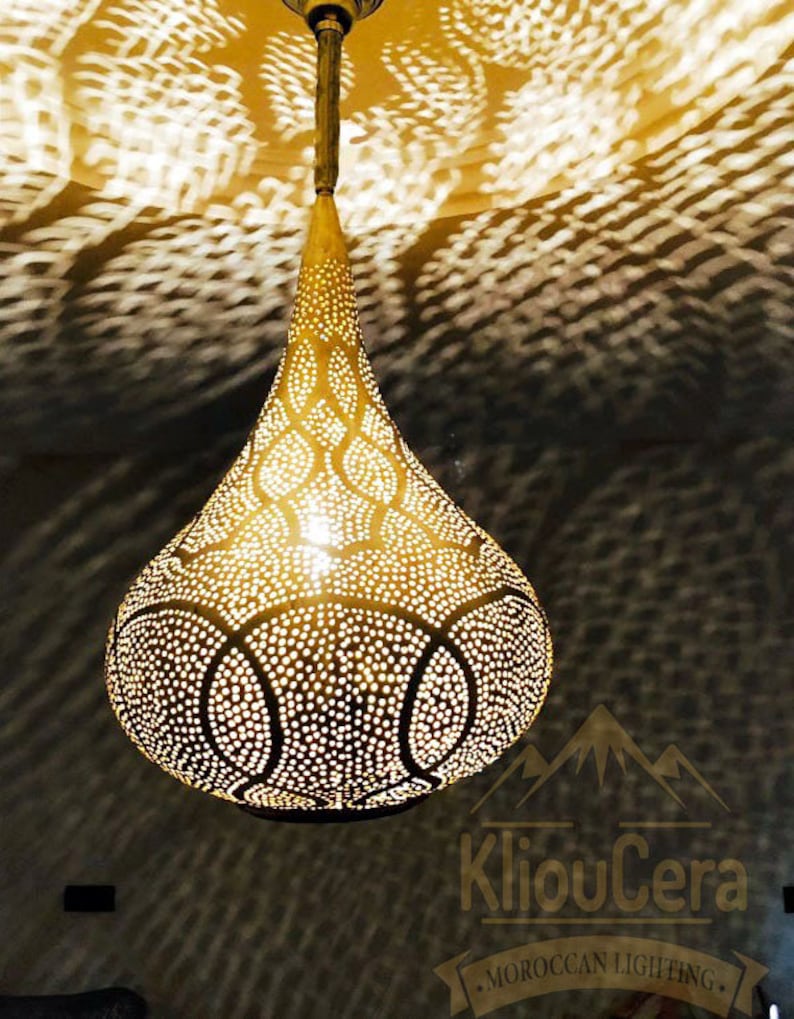 Moroccan Brass Pendant Light, Moroccan Silver Ceiling Lamp, Moroccan ...