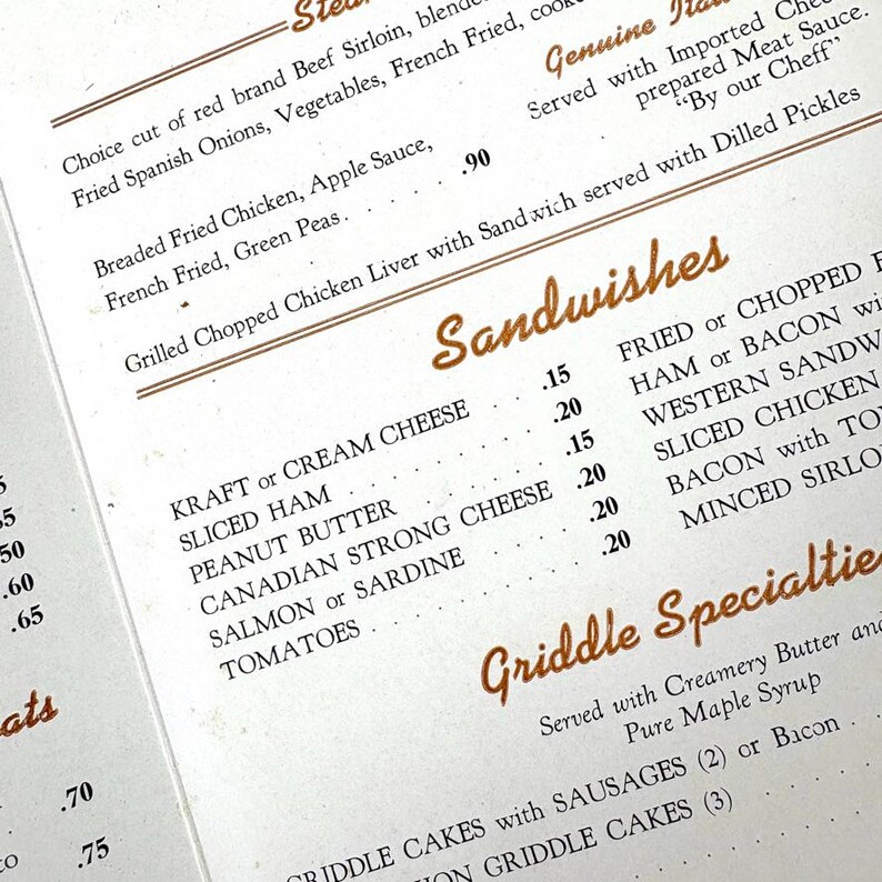 1950s Original Coffee Shop Menu | Archie's Restaurant Montreal Canada ...