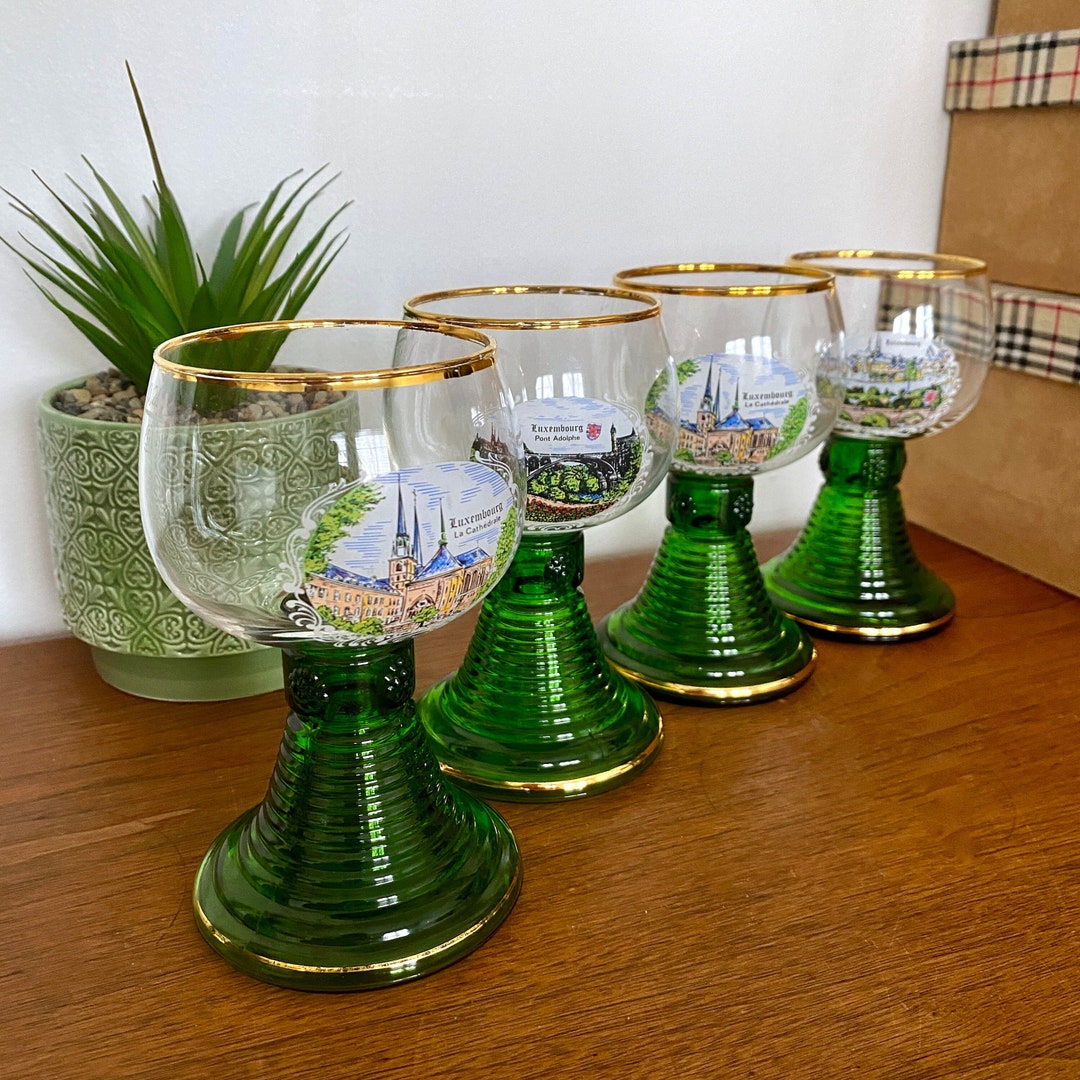 Luxembourg Beer Wine Glasses | Green Pedestal Barware | Vintage ...