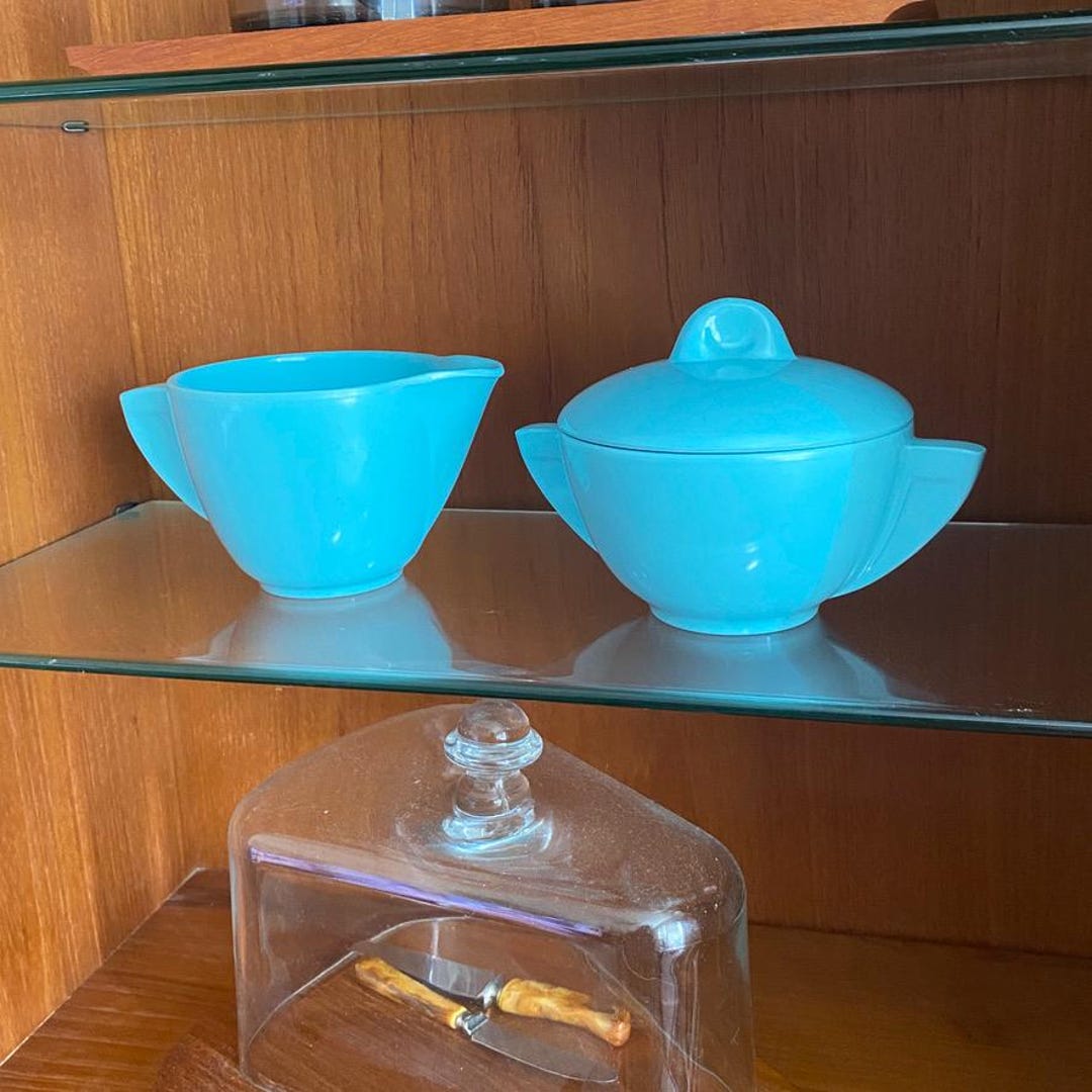 Melmac Turquoise Creamer & Sugar Bowl With Lid | Mid-century Tableware ...