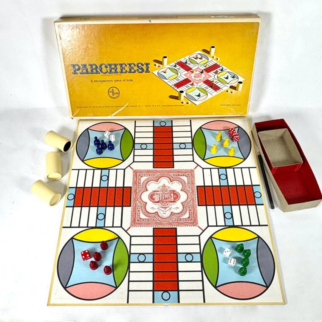 Parcheesi Board Game 1967 | Backgammon Game of India | Selchow ...