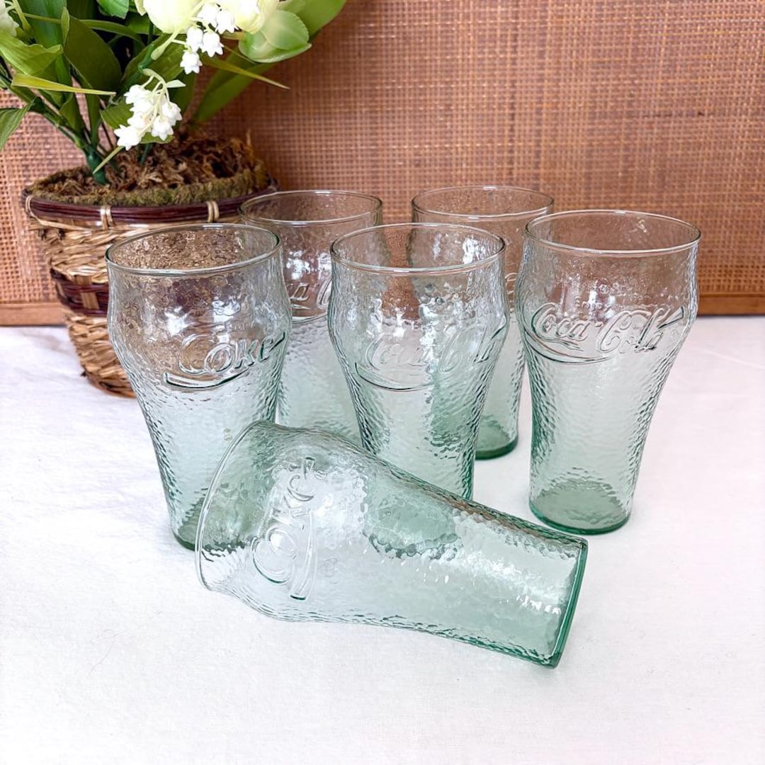 Textured Coca-cola Glasses | Set-of-6 Green Vintage Coke Glassware ...