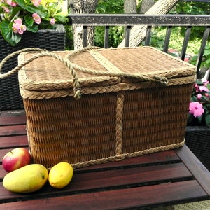 Vintage Wicker Picnic Basket | Double Lid Hamper - Etsy