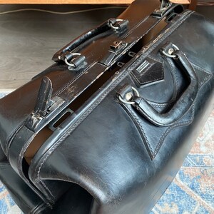Antique Doctor's Bag J.E. Fournier Large Gladstone Black Leather Valise ...