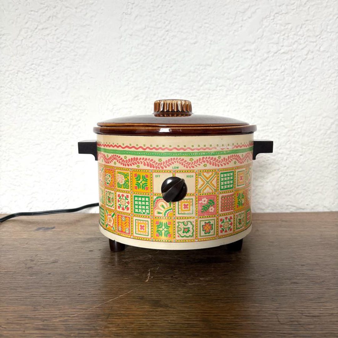Vintage Patchwork Crock Pot | 70s Retro Small Kitchen Appliance ...