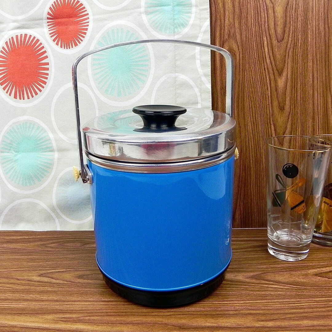 Blue Ice Bucket Thermos | Turquoise Vintage Ice Bucket | Mid-century ...