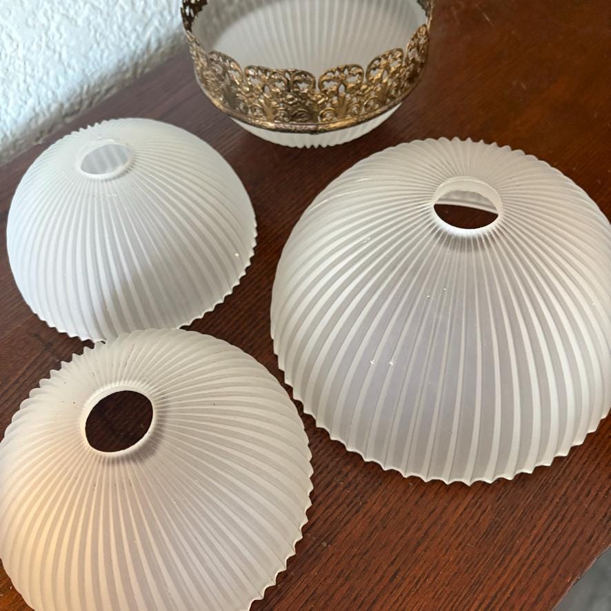 Antique Frosted Glass & Brass Light Fixture Shades | Art Deco / Art ...