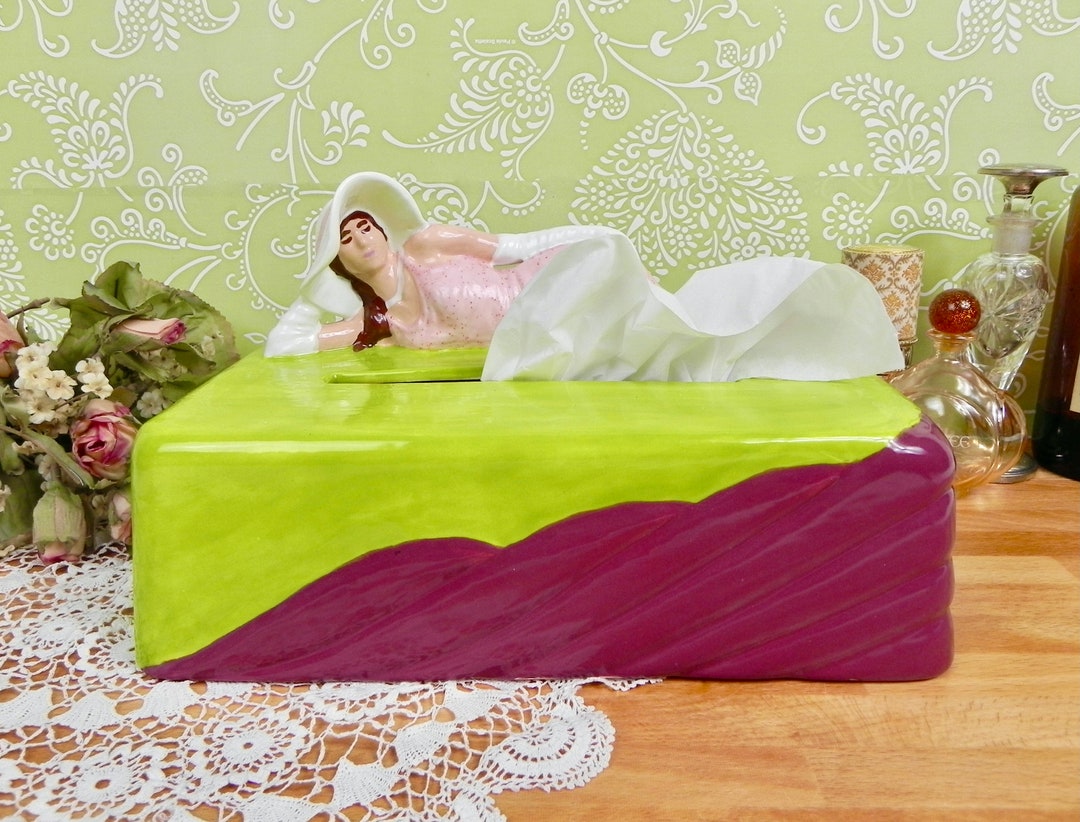 Victorian Lady Tissue Box | Ceramic Hand Painted Reclining Woman ...