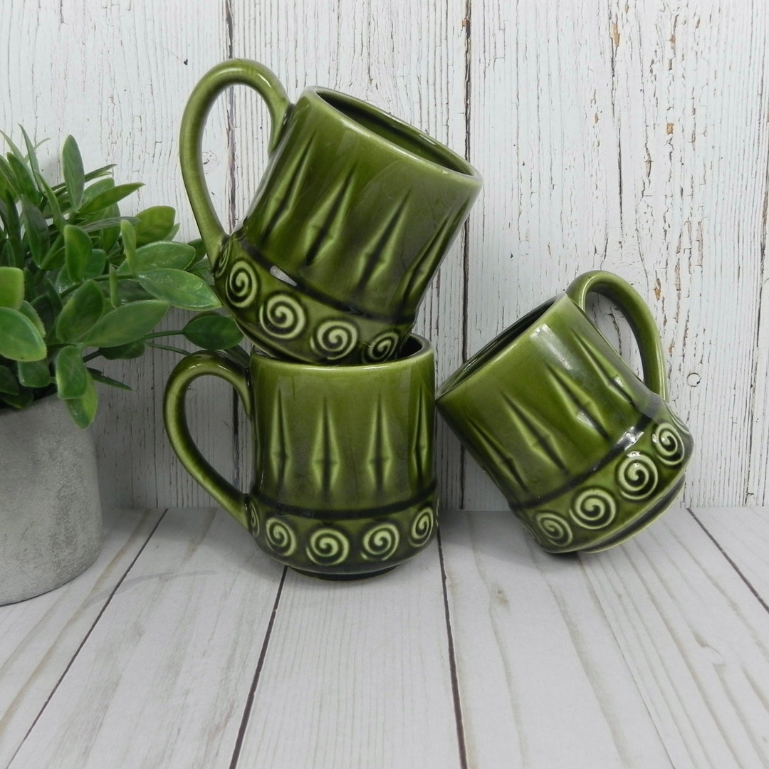 Olive Green Japanese Stoneware Mugs Mid-century Coffee Cups - Etsy