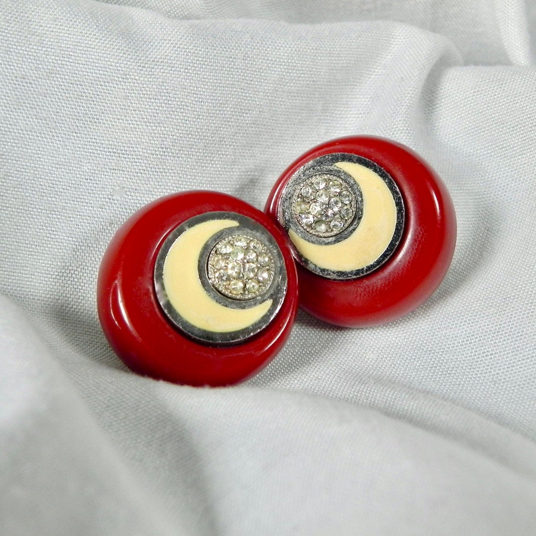 Givenchy Earrings Vintage | Red Resin & Cubic Zirconium Clip Ons ...