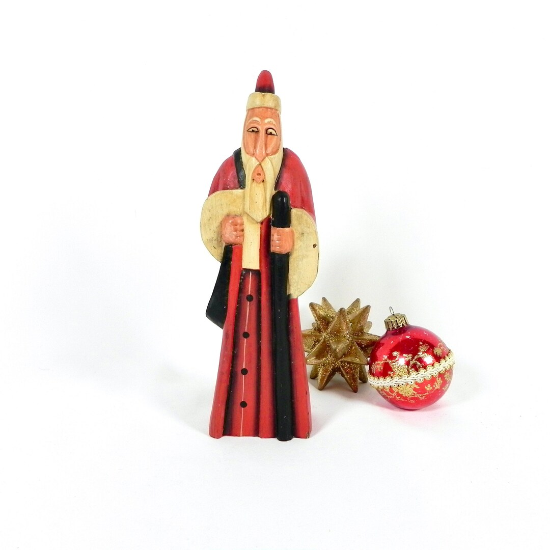 Hand Carved Wooden Folk Santa | Tall Christmas Figure | Vintage ...