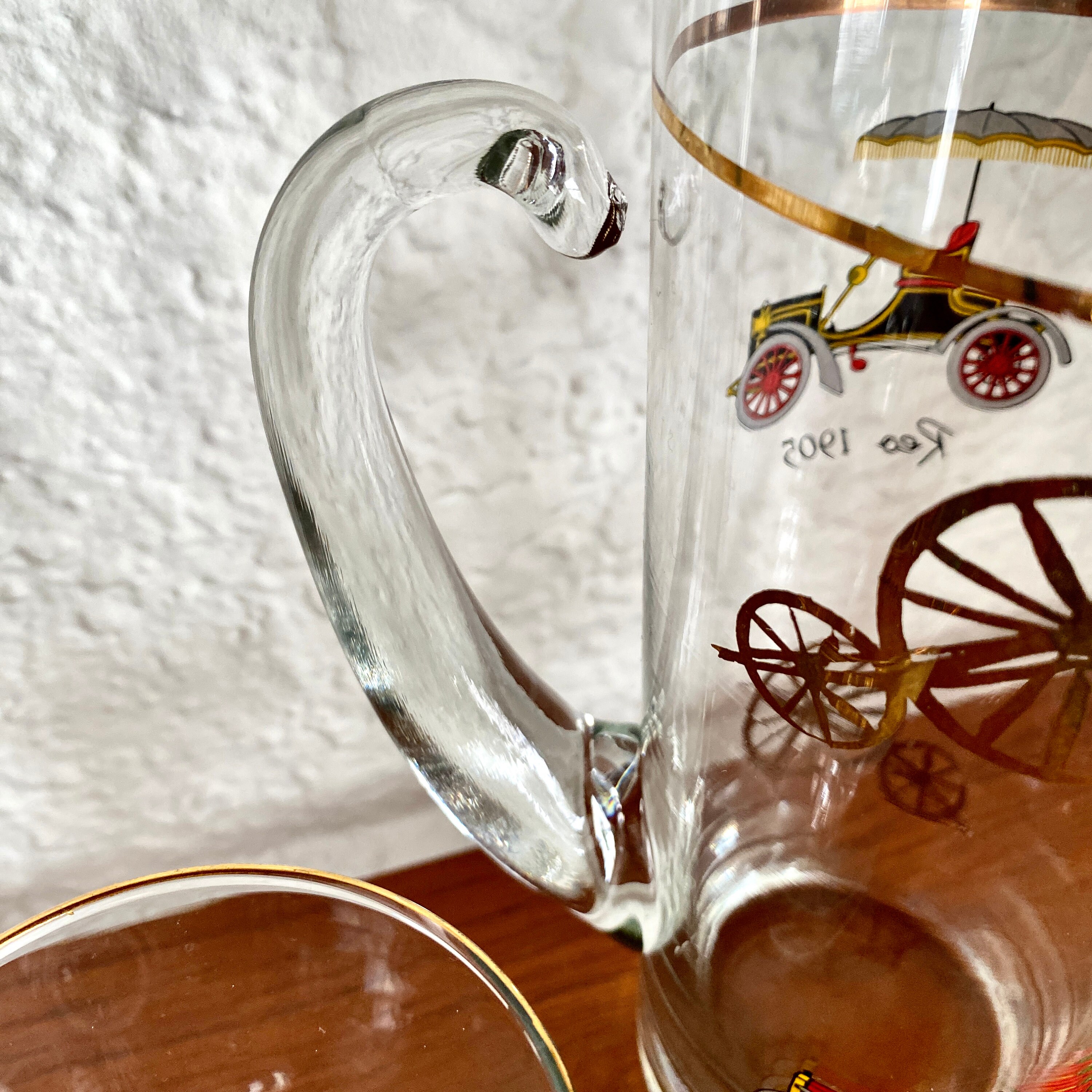 Mid-century Martini Pitcher & Glass Set | Antique Car Motif Glass ...
