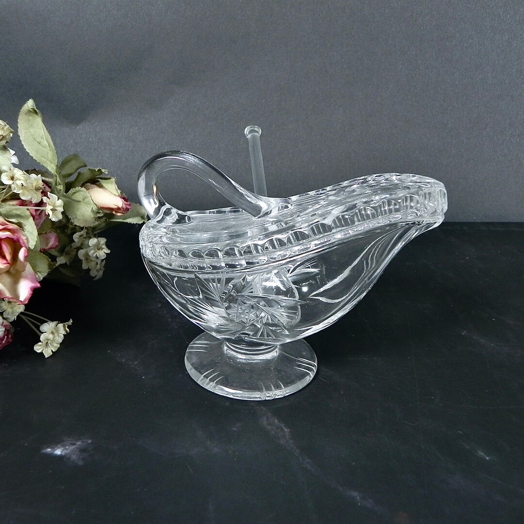 Crystal Mustard Compote Dish With Lid and Spoon | Vintage Jam Dish ...