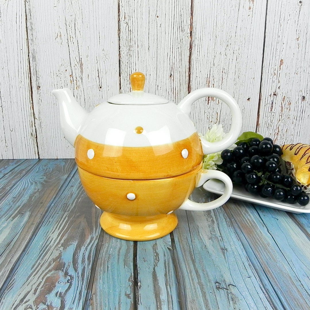 Orange Teapot & Cup Single Serving Tea Lover Gift 90s Vintage Kitchen ...