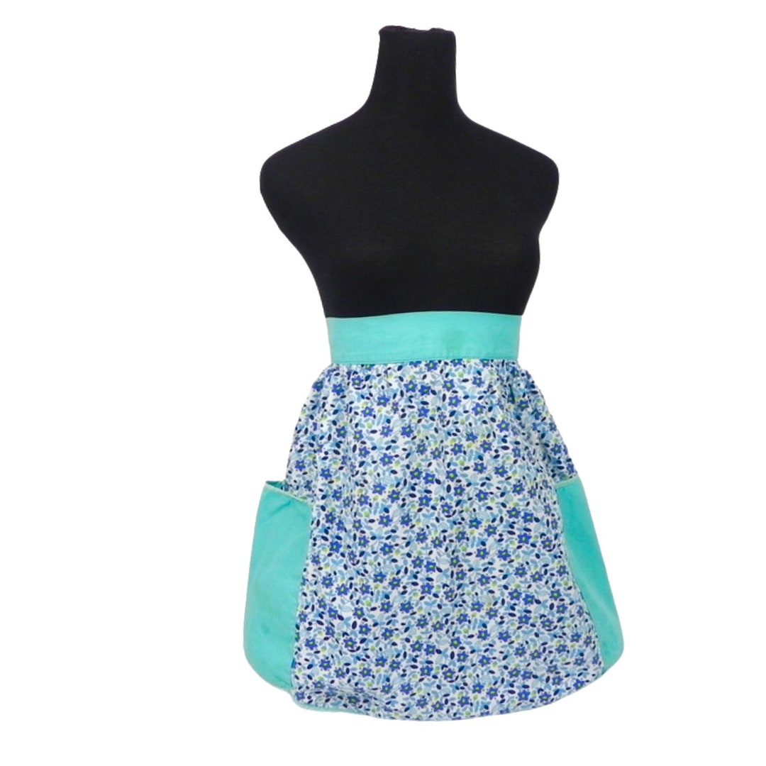 Vintage Flower Apron | Blue Turquoise Cotton Apron | 60s Linens and ...