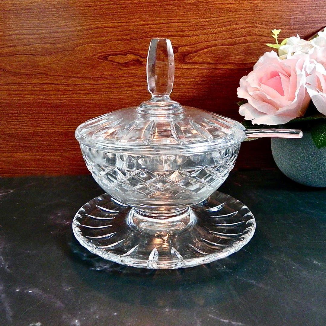 Cut Crystal Compote or Condiment Dish With Lid & Spoon | Diamond ...