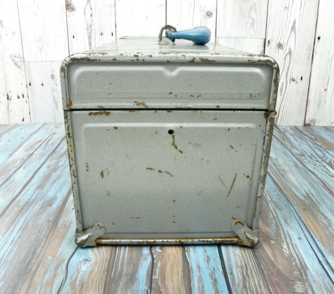 Antique Metal Tool Box Large Grey Metal Toolbox Vintage - Etsy