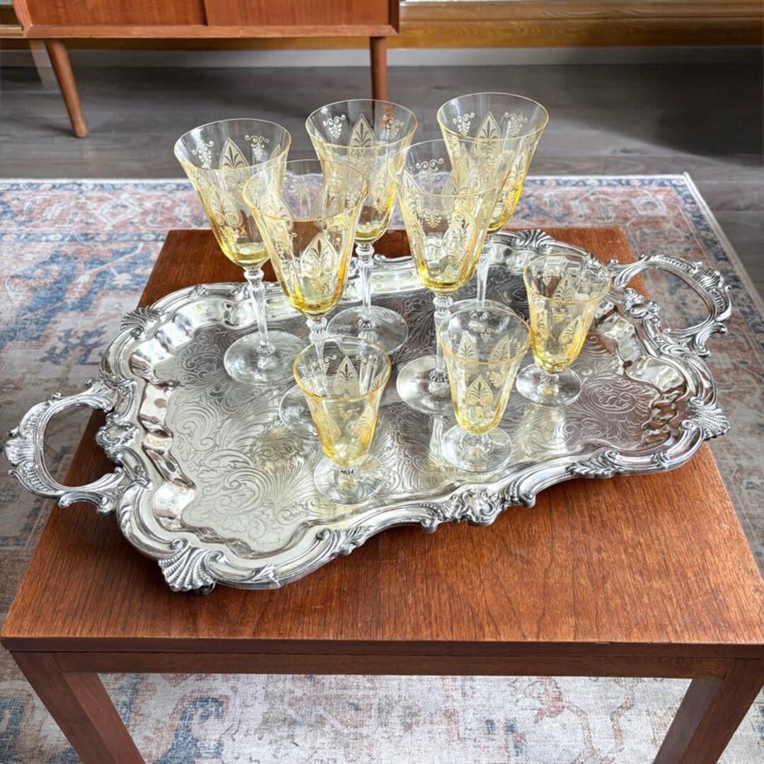 Vintage Silverplate Art Nouveau Inspired Serving Tray | Repoussé Footed ...