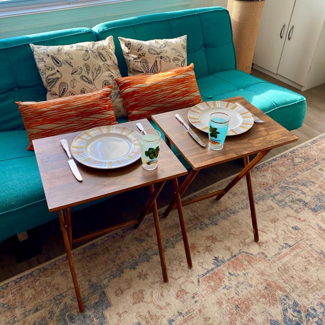 Vintage TV Tables Faux Wood | 60s Television Set of 2 Tables | Mid ...