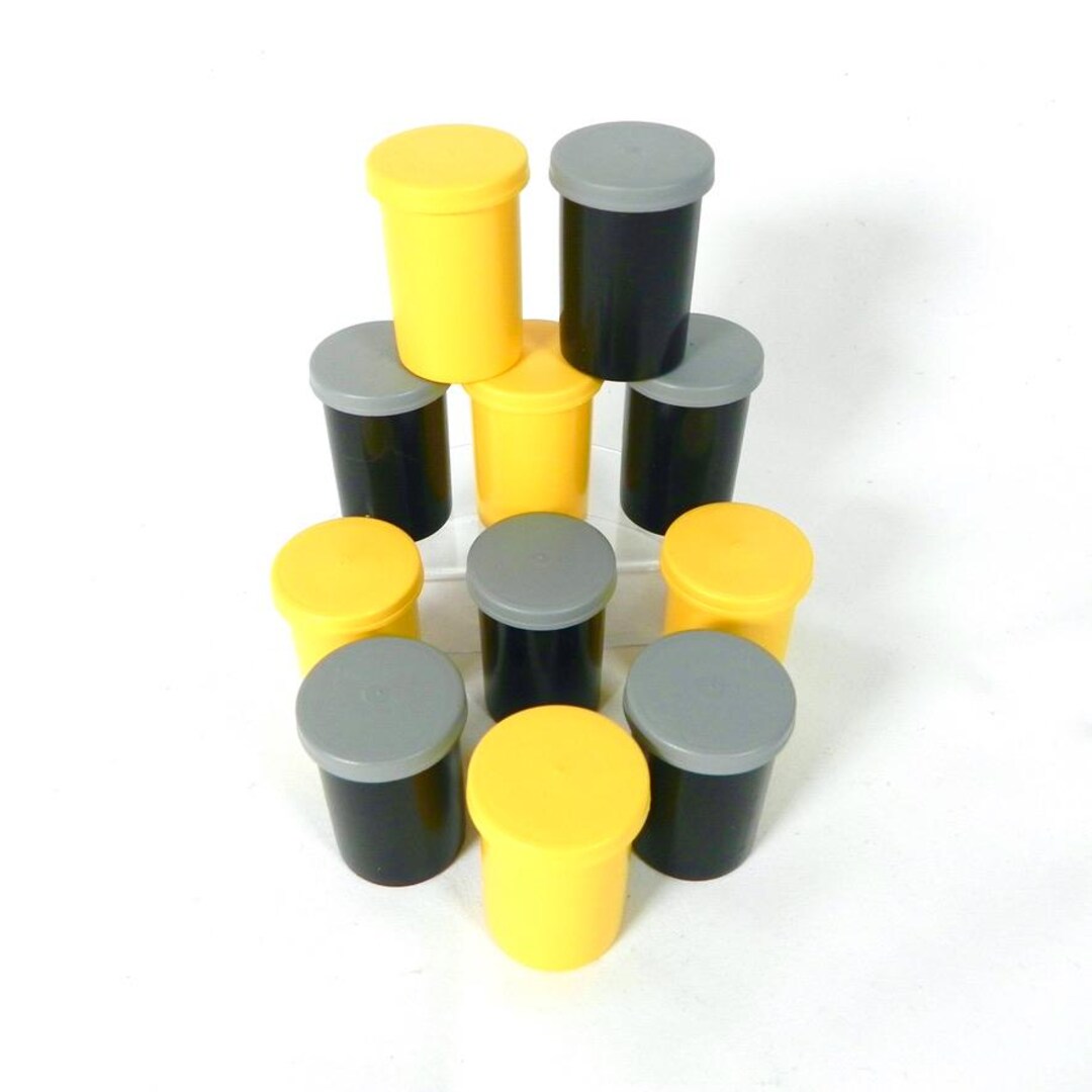 35mm Film Roll Canisters Plastic Black & Yellow Small Containers ...