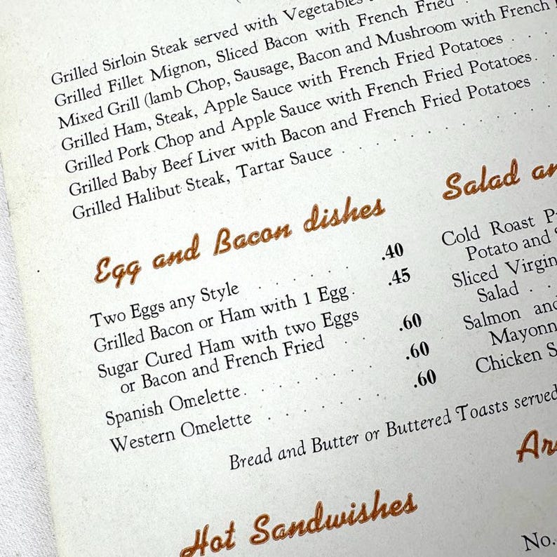1950s Original Coffee Shop Menu | Archie's Restaurant Montreal Canada ...