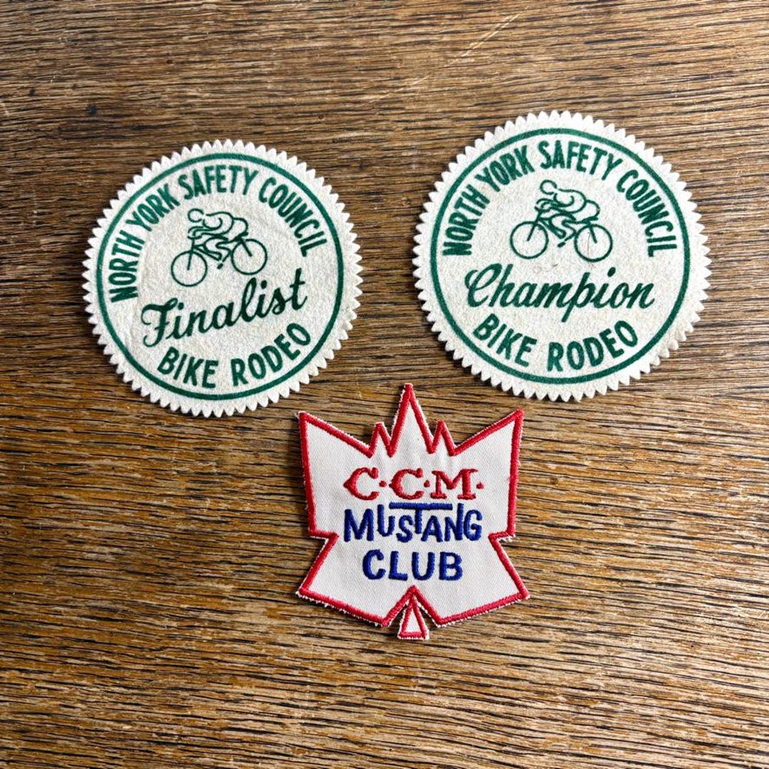 Vintage Cycling Patches: 1970s CCM Mustang Club & Bike Rodeo Badges - Etsy