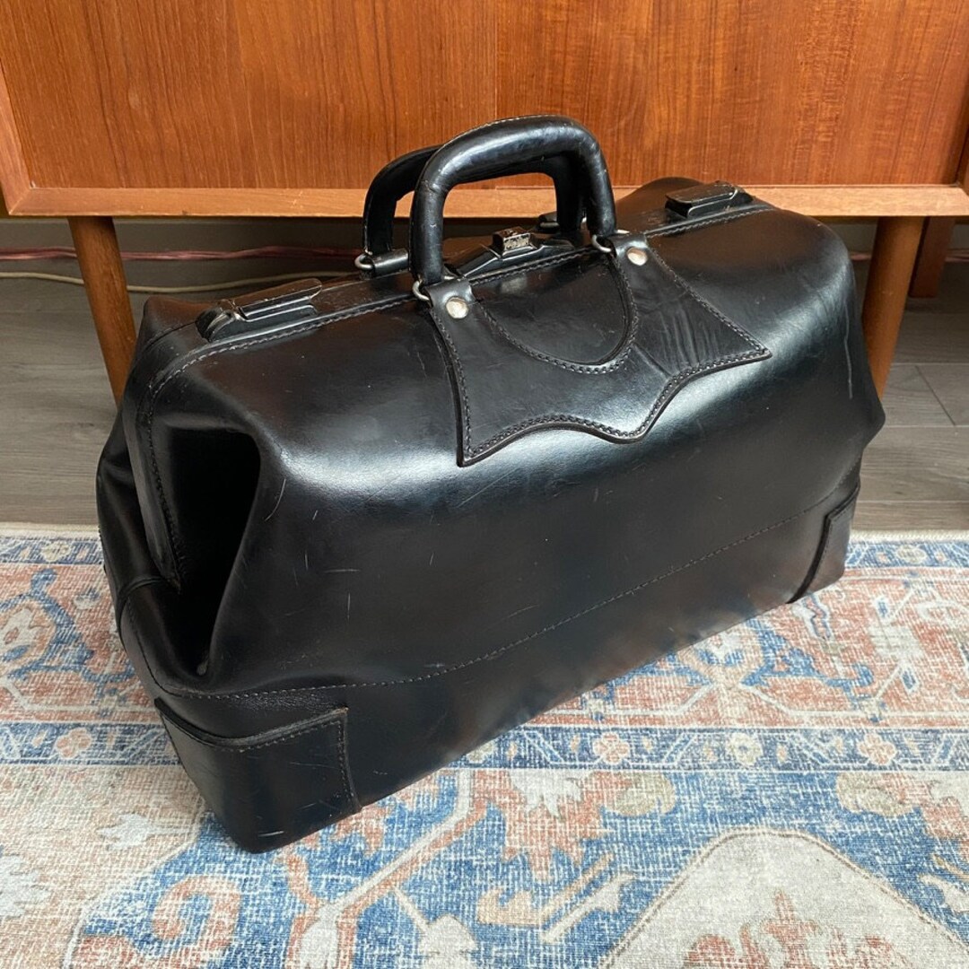 Antique Doctor's Bag J.E. Fournier Large Gladstone Black Leather Valise ...