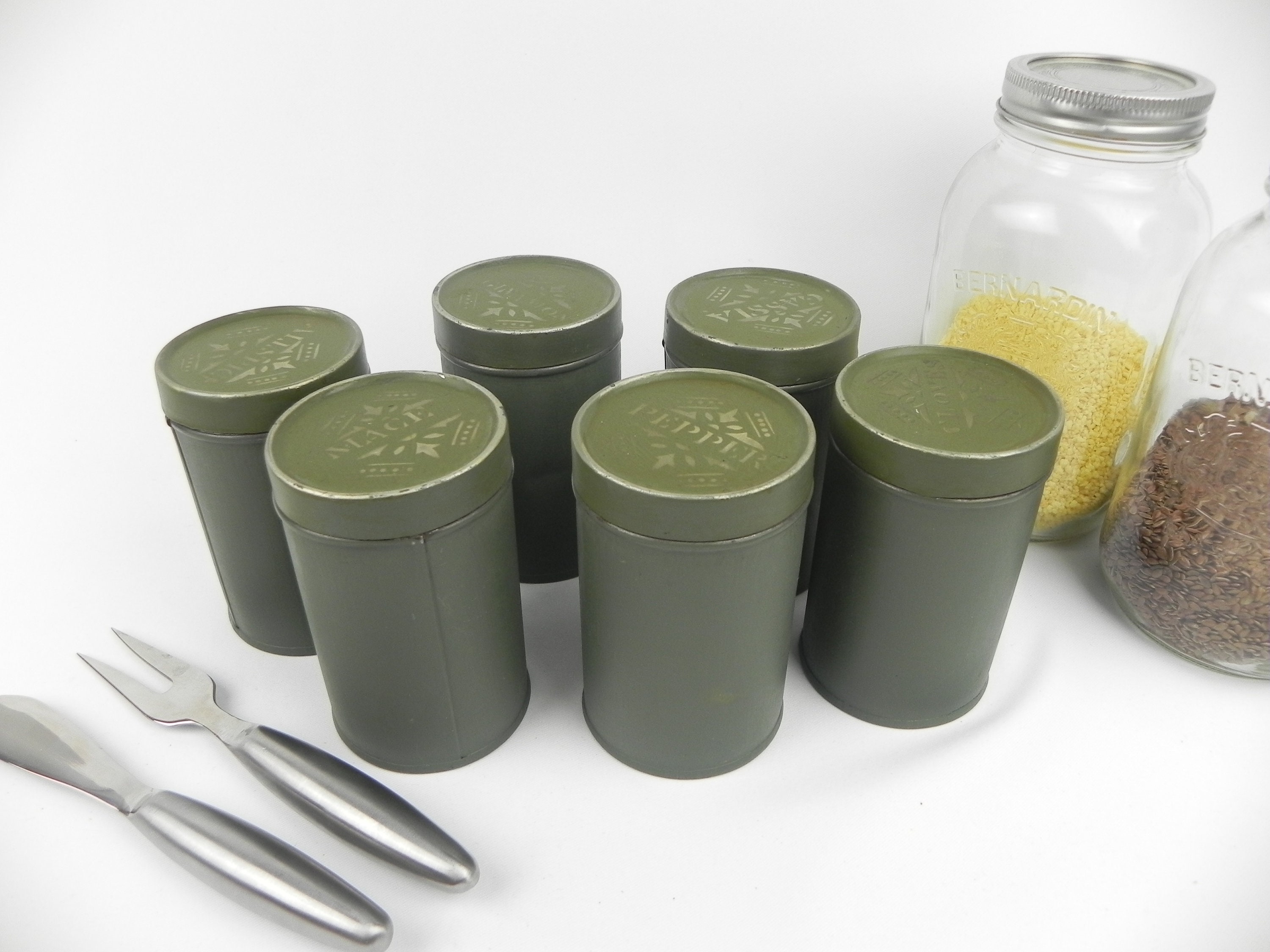 Small Spice Canister Green Canisters Set of 6 Cinnamon - Etsy